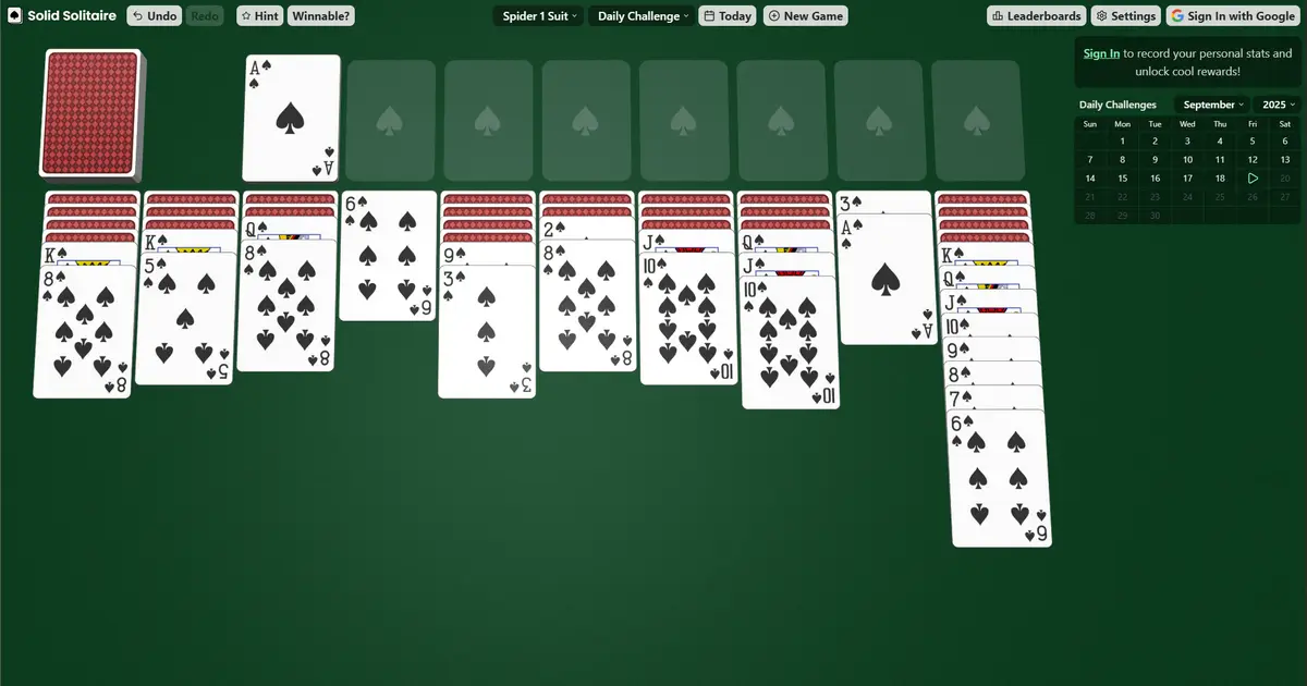 Spider 1 Suit - Solid Solitaire