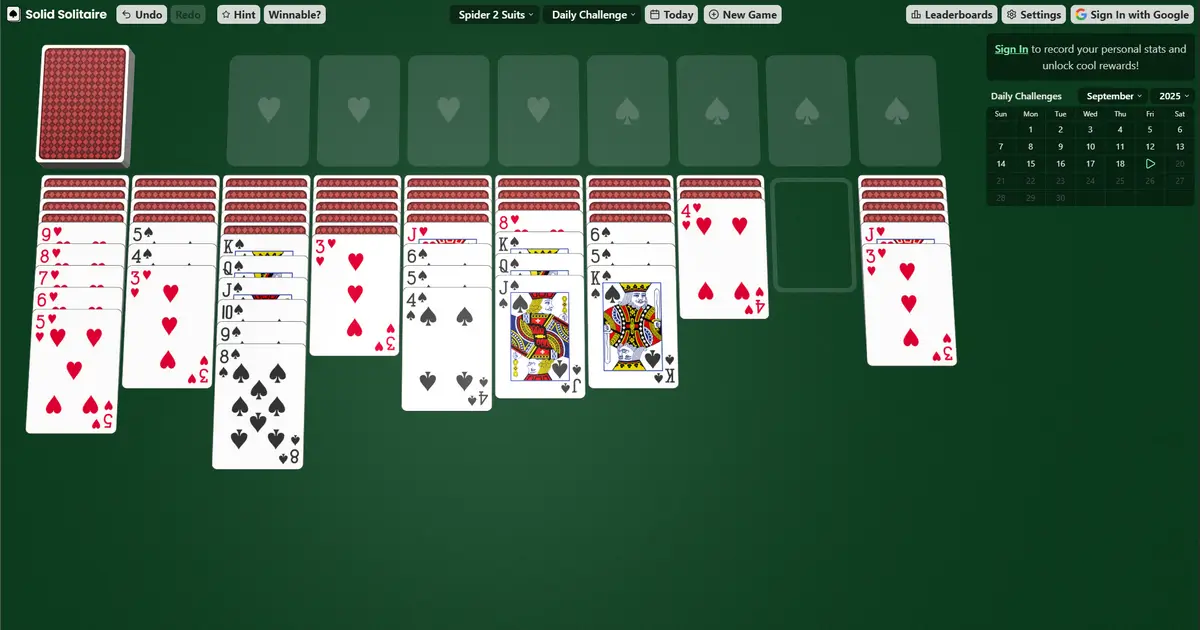 Spider 2 Suits Solitaire - Play Free Online at Solid Solitaire