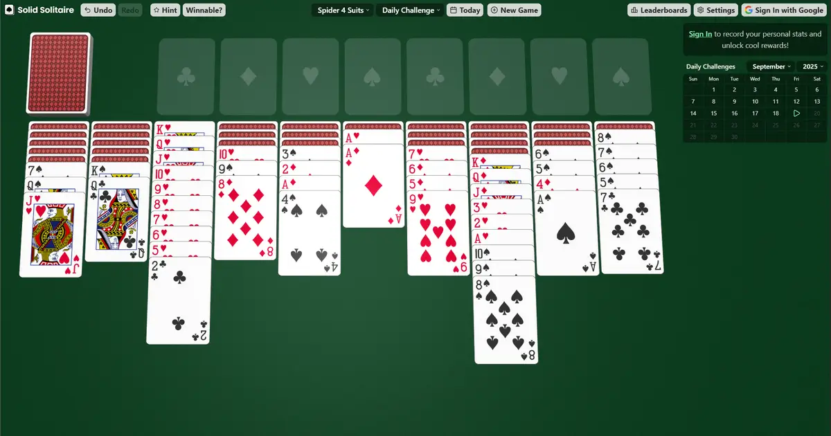 Spider 4 Suits Solitaire - Play Free Online at Solid Solitaire